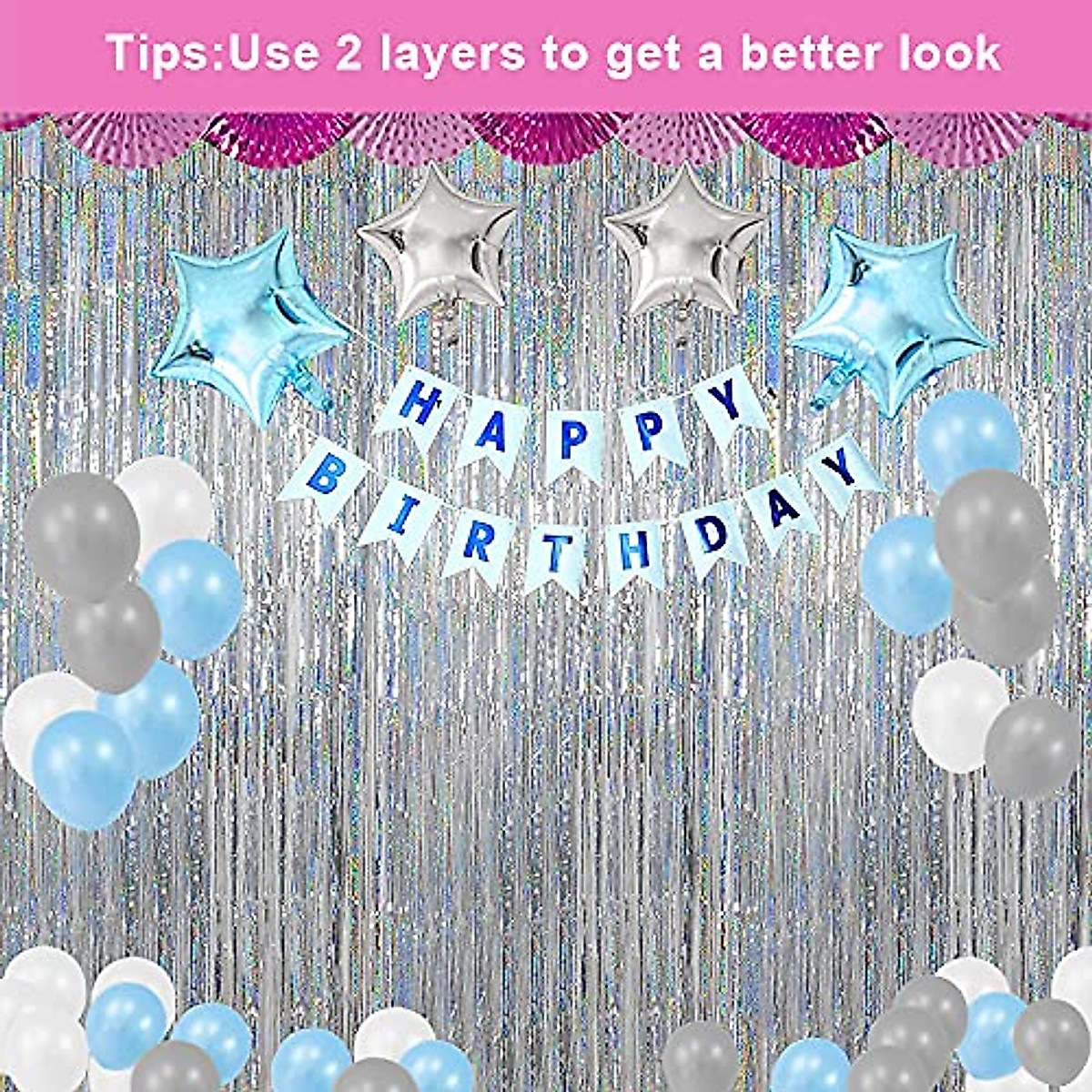 3 Pack Fringe Curtains Party Decorations,Tinsel Backdrop Curtains for Parties,Photo Booth Wedding Graduations Birthday Christmas Event Party Supplies (Silver)