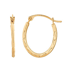Welry Oval Twisted Hoop Earrings for Women, 14K Yellow Gold, Jewelry Gift Idea, 16mm