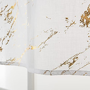 Sutuo Home Marble White Sheer Valance Curtains 18 Inch Length 1 Panel, Gold Foil Print Metallic Bronzing, Privacy Window Treatment Decor Abstract Short Drape Pair for Kitchen 52" W x 18" L