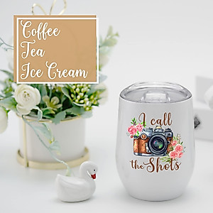 Onebttl Photography Gifts for Photographers for Women, 12oz Stainless Steel Insulated Wine Tumbler Mug with Lid - White