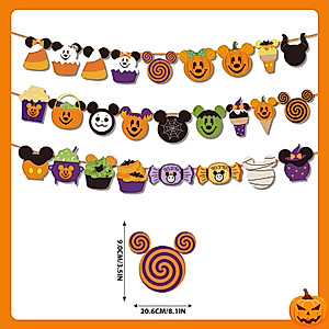 Mickeey Mouse Halloween Decorations Banner Pumpkin Style Halloween Banner Trick or Treat Halloween Garland Candy Banner for Halloween Party Decorations