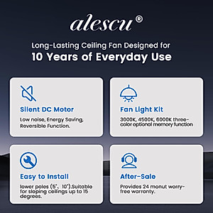 alescu Black Ceiling Fans with Lights - Outdoor Ceiling Fan with Remote/APP Control, 52 Inch Modern Ceiling Fan for Patio, Bedroom Living Room