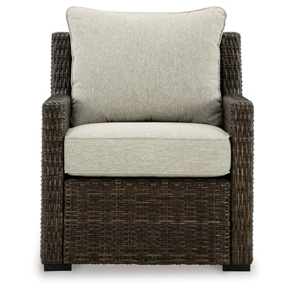 Signature Design by Ashley Brook Ranch Casual Weather Resistant Outdoor Lounge Chair with Cushion, Dark Brown & Beige