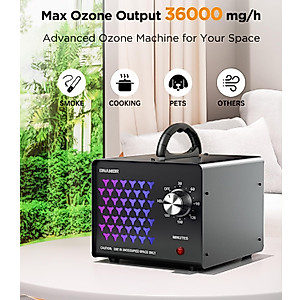 ONAMOR Ozone Generator Odor Eliminator 36000mg/h, High Capacity Ozone Machine Odor Removal Up to 6000 Sq.Ft, Ionizer Ozonator for Smoke, Car, Basement And Pet Room, Black