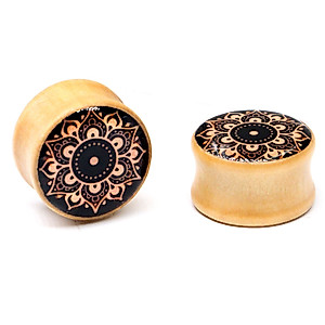 Awinrel Wood Saddle Ear Gauge Plugs Flesh Tunnel Stretcher Piercing Eyelet Mandala Skull Illuminati All Seeing Eye 3 Pairs 1 inch 25mm