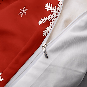 Snowflake Bedding Christmas Duvet Cover Set White Snowflake Red Christmas Printed Xmas Festival Bedding Set King 1 Duvet Cover 2 Pillowcases (King, Snowflake)