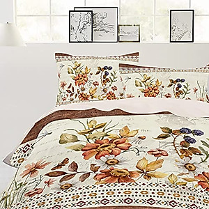 Durable Duvet Cover Set 3 Piece Bedding Sets Twin Size, Rustic Flowers Comforter Set Soft Microfiber Fill Bedding with 1 Comforter Cover, 2 Pillowcases Farmhouse Floral Fall Plants Rural Southwest