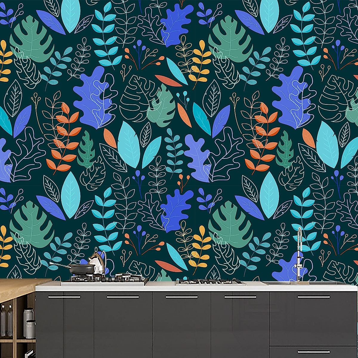 Eilyliafe 121"x16.5" Colorful Contact Paper Boho Peel and Stick Wallpaper Leaf Wallpaper Self Adhesive Removable Wallpaper for Walls Furniture Covering Vinyl Rolls