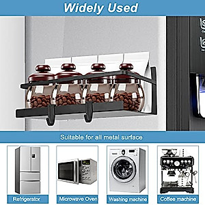 Jazzsthup Magnetic Spice Rack, 2 Pack Magnetic Spice Rack for Refrigerator, Strong Magnetic Shelf with Removable Hooks, Magnetic fridge organizer for Holding Jars, Perfect Space Saving stove shelf