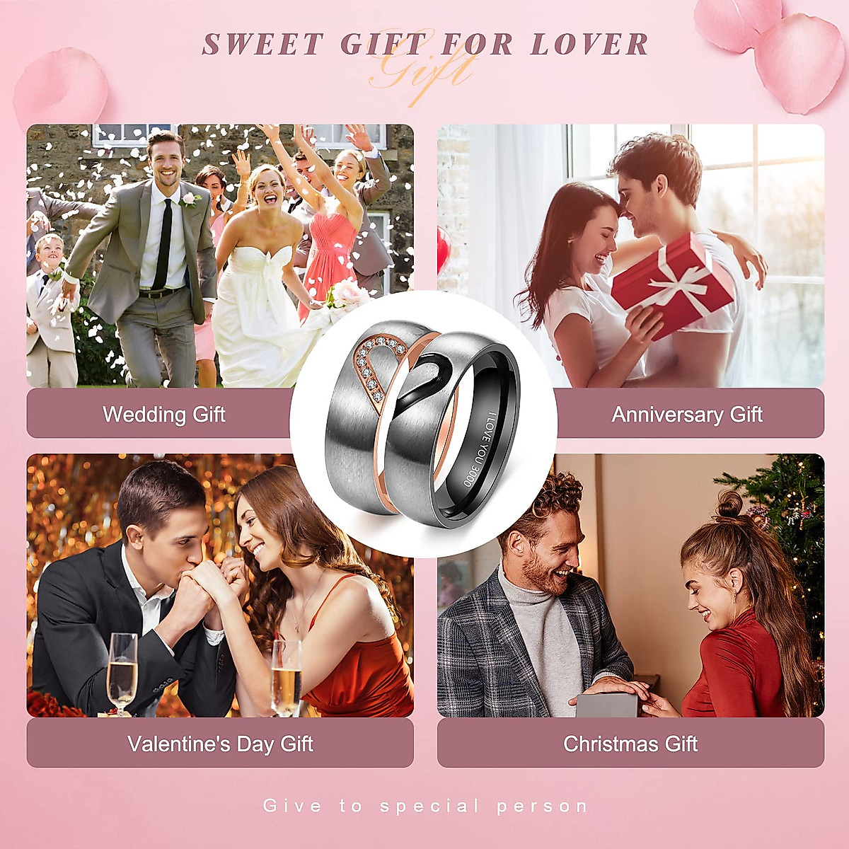 Nobelook Personalized Promise Rings Matching Rings, Custom Couples Rings Set Stainless Steel His & Hers Engagement Rings for Valentines Day Couples Jewelry Wedding Bands (Silver 1 - couple)