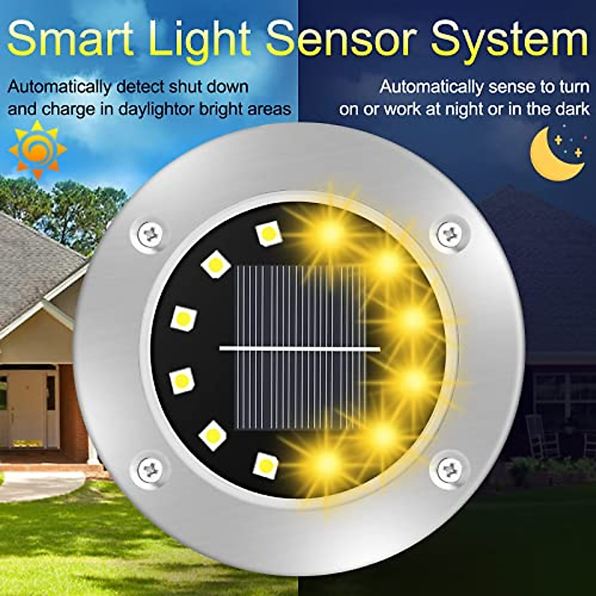 Solar Ground Lights, Solar Garden Lights Outdoor Waterproof, 8 Packs 12 LED Solar Outdoor Lights for Garden, Pathway, Yard, Patio, Walkway, Grounds Decorations(Warm White)