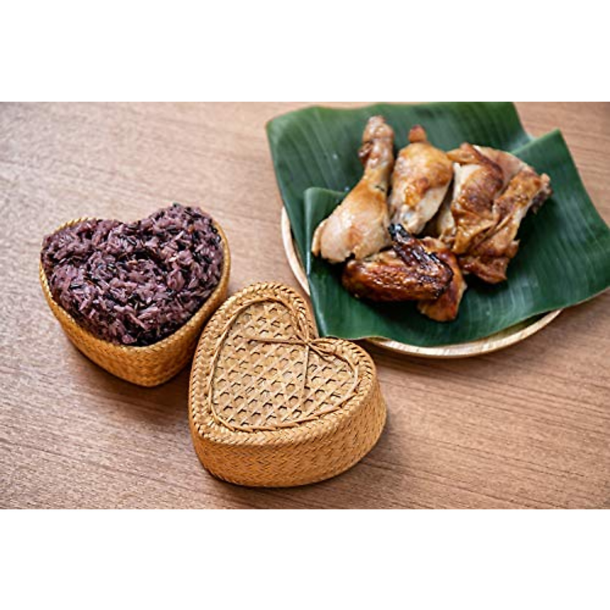 WD- Thai Kra-tip Sticky Rice Heart shape Bamboo Basket Handmade Steamers Cookware-4 inch for Home,restaurant or Cookware -collecting things.