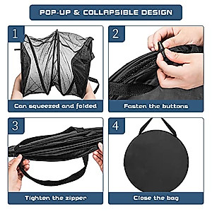 Mesh Collapsible Laundry Hamper with Lid, Large Clothing Storage Bucket with Handles,Dirty Clothes Storage Basket for The Kids Room, College Dorm or Travel (1PCS, Black)