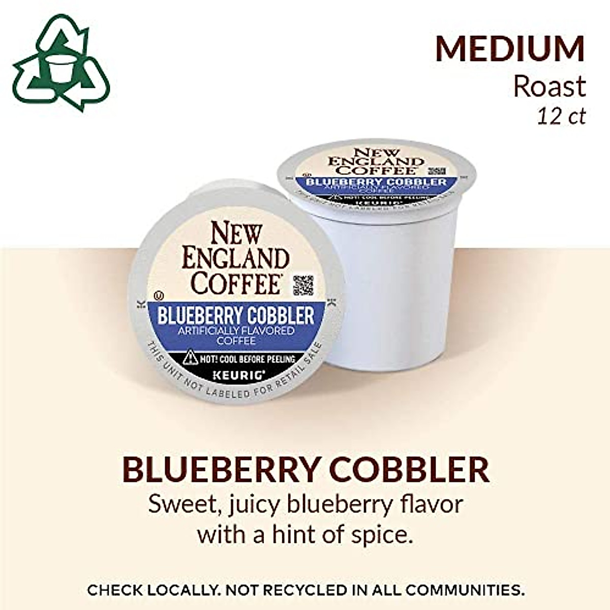 New England Coffee Blueberry Cobbler, Medium Roast Single Serve K-Cup Pods, 12 ct. Box (Pack of 1)