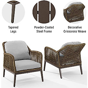 Crosley Furniture Haven 2-Piece Outdoor Chair Set, Wicker Patio Chairs for Conversation, Porch, Deck, Light Brown with Light Gray Cushions