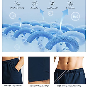 GYM REVOLUTION Men's 5 Pack Workout Running Quick Dry Gym Training Shorts with Pockets Black Grey Dark Grey Navy Blue Army Green M