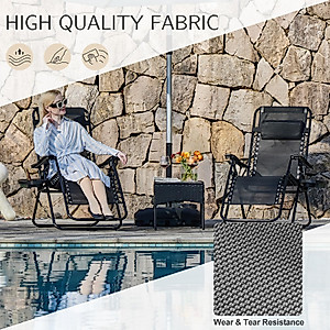 Sweetcrispy Zero Gravity Chairs, Set of 2 Portable Recliner Beach Camping Patio Outdoor Folding Lounge Chair with Cup Holder Trays and Adjustable Pillow for Poolside, Garden, Backyard, Lawn (Black)