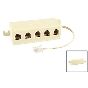GFORTUN Beige RJ11 6P4C Male to 5 Female Outlet Ports Socket Telephone Phone Cable Line Splitter Adapter (1 Pack)