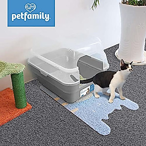Petfamily Cat Litter Box, Large Foldable Jumbo Hooded with Transparent Lid,Grey