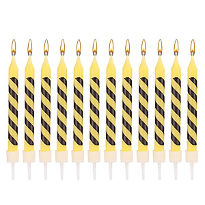 12pcs Construction Birthday Candles, Yellow and Black Striped Charm Candle Construction Themed Birthday Candles for Engineers Present Construction Party Wedding Cake Decoration Kids Supplies