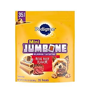 GYCO Mini Jumbone Real Beef Flavor Dental Treats for Dogs, 21 oz Pouch. A Long-Lasting Dog Bone That is Specially Designed for Treating Toy Dogs and Small Adult Dogs.