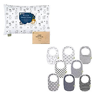 KeaBabies Toddler Pillow with Pillowcase and Organic Baby Bibs Bundle - Jumbo 14X20 Pillows for Sleeping - Machine Washable Teething Bib - Unique Baby Gift for Boys and Girls