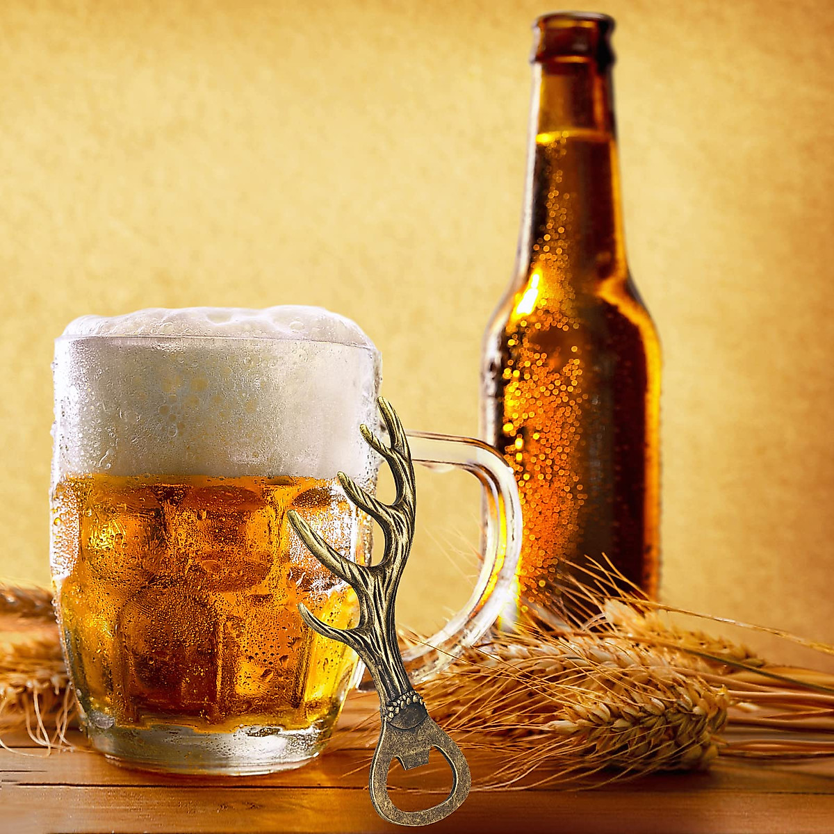 LKKCHER Deer Antler Beer Bottle Opener Stag Gifts for Women Men Wife Husband Girlfriend Boyfriend Mom Dad New Home Birthday Party Wedding Lovely Novelty Sturdy Bronze Gadget Christmas Gift Present