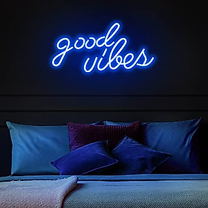 Olekki Blue Good Vibes Neon Sign - LED Neon Signs for Wall Decor, Neon Lights for Bedroom, Neon Wall Signs (16.1 x 8.3 inch)