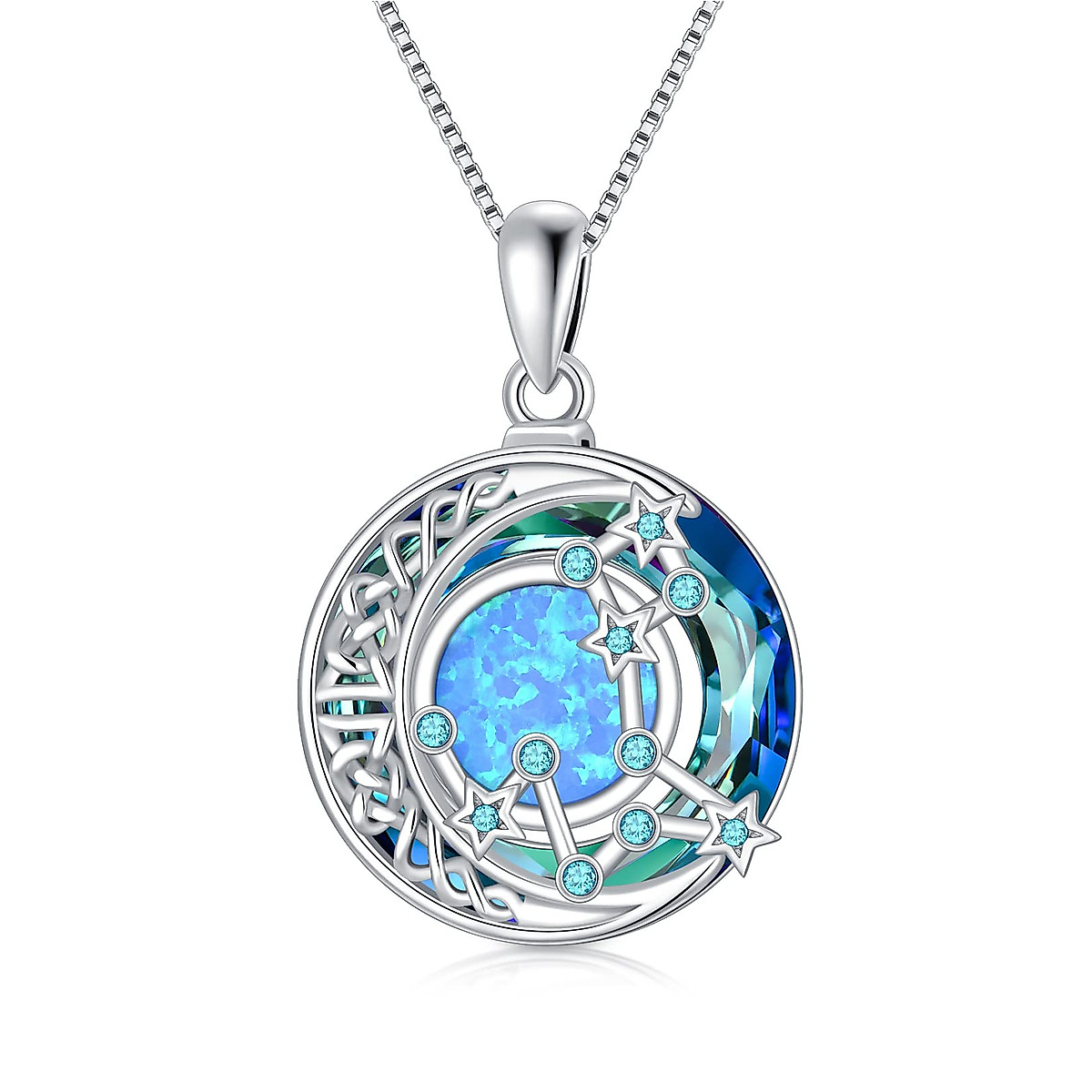 TOUPOP Pisces Necklaces for Women White Gold S925 Sterling Silver Zodiac Constellation Pendant Necklace with Aquamarine March Birthstone Pisces Zodiac Sign Birthday Jewelry for Wife Girlfriend