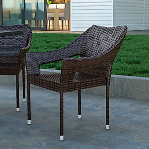 EMMA + OLIVER Embry Patio Dining Chair - PE Rattan with Steel Frame - All Weather Materials - No Assembly Required - Espresso