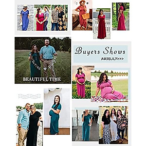 AUSELILY Women's Solid Plain Short Sleeve Round Neck Maxi Casual Long Dresses Black Large