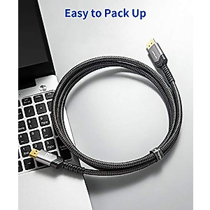 JSAUX DisplayPort Cable 10ft, 21.6Gbps High Speed DP 1.2 Braided Display Port Cord, 4K 60Hz HDR, 2K/1440P 165Hz & 144Hz, 1080p, 3D Compatible for Gaming Monitor Graphics Card TV PC Laptop -Grey