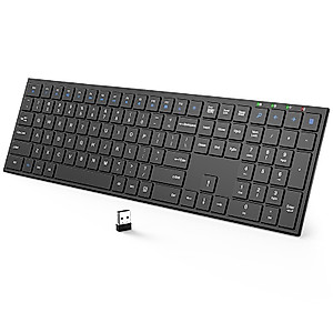 Trueque Wireless Keyboard, Full Size Ultra Slim Keyboard with Silent Keys, Number Pad, 2.4 GHz Wireless Ergonomic USB Computer Keyboard for Laptop, Windows, PC, Desktop, Mac, Black