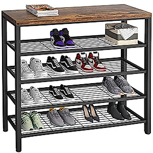 Topfurny Shoe Rack, Industrial Shoe Storage Organizer, Large 5-Tier Metal Shoe Rack Shelves with Wood Board, Entryway Table for Hallway, Living Room, Closet, Bedroom