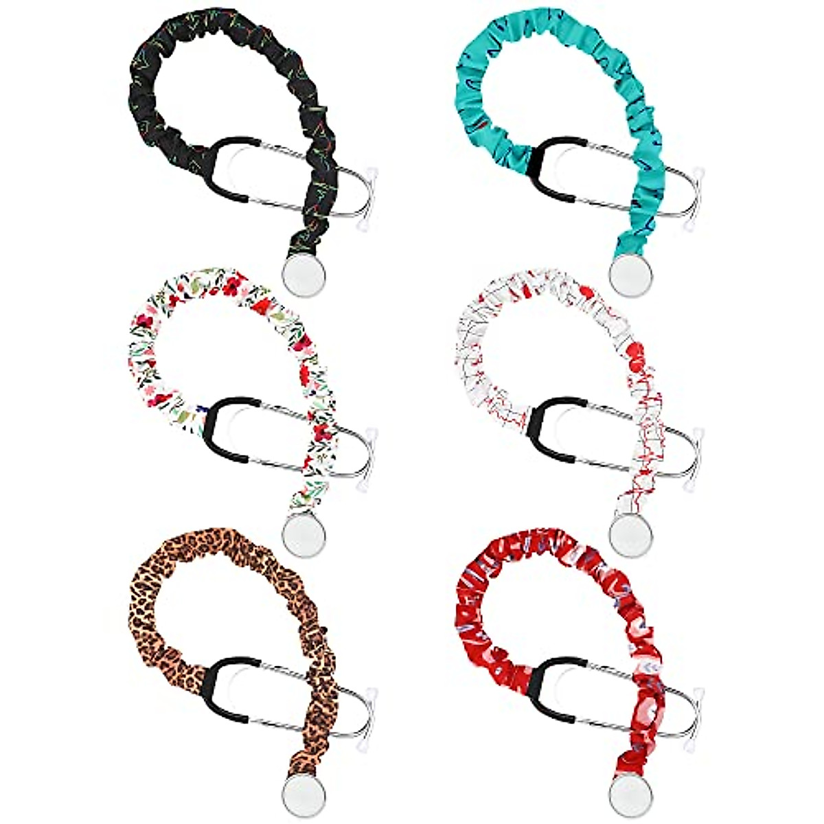 Tondiamo 6 Pieces Stethoscope Cover Scrunchie Elastic Fabric Stethoscope Covers Sleeve Compatible with Stethoscope 6 Styles Stethoscope Neck Wrap for Nurse Doctor