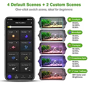 hygger 60W Smart Aquarium Light, Bluetooth LED Light with App Control, Full Spectrum Fish Tank Light with 24/7 Lighting Cycle, 5 Modes, Adjustable Timer, for 48"-55" Freshwater Planted Tank