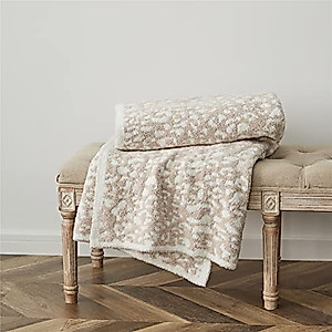 Fluffy Warm Plush Leopard Throw Blanket Twin Size, Reversible Khaki Cheetah Printed Pattern Winter Fuzzy Fleece Blankets for Bed Couch Sofa, Soft Microfiber Blanket 60x80 Inches