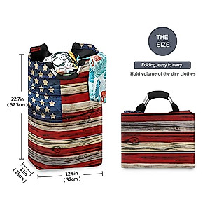 WELLDAY Laundry Hamper with Handle Old Painted American Flag Laundry Baskets Foldable Dirty Clothes Basket Large Storage Laundry Organizer
