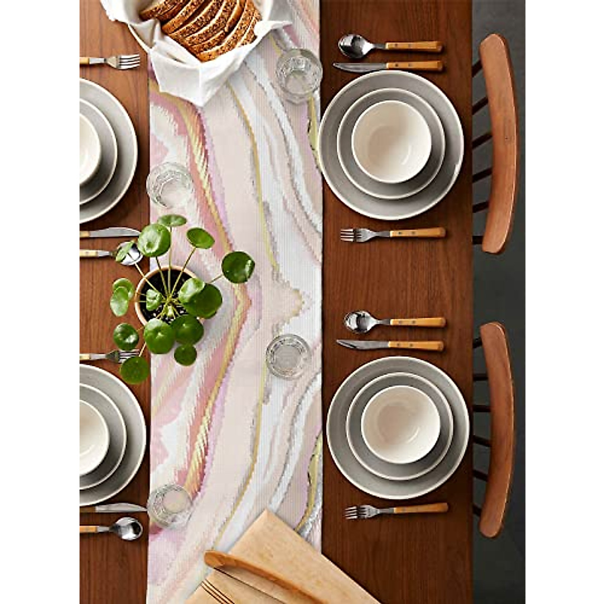 Lsrtoss Pink Yellow Ombre Table Runner 48 Inches Long Farmhouse Dress Scarves, Modern Marble Abstract Art Geometric Dining Tablerunner for Coffee Table/Kitchen Island/Party Décor, 13" x 48"