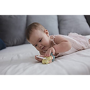 PlanToys Wooden Key Rattle and Teether Toy (5251) | Pastel Color Collection | Sustainably Made from Rubberwood and Non-Toxic Paints and Dyes