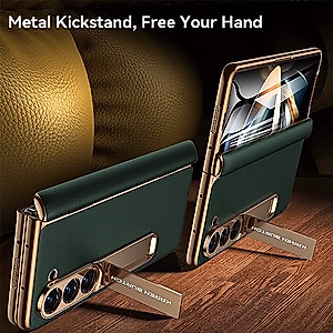 karenDon for Samsung Galaxy Z Fold 5 Phone Case,Luxury Premier Genuine Leather,Full Body Hinge Protection,Built-in Screen Protector,Kickstand Drop Proof Protective Cover for Galaxy Z Fold5 (Green)