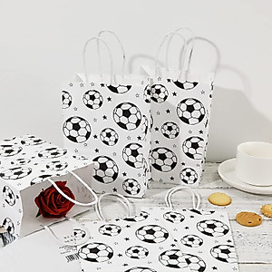 16pcs Soccer Party Favor Paper Bags, White Football Gift Bag Football Themed Party Bags with Handles Soccer Goodie Bags Treat Candy Bags for Kids Adults Soccer Party Supplies