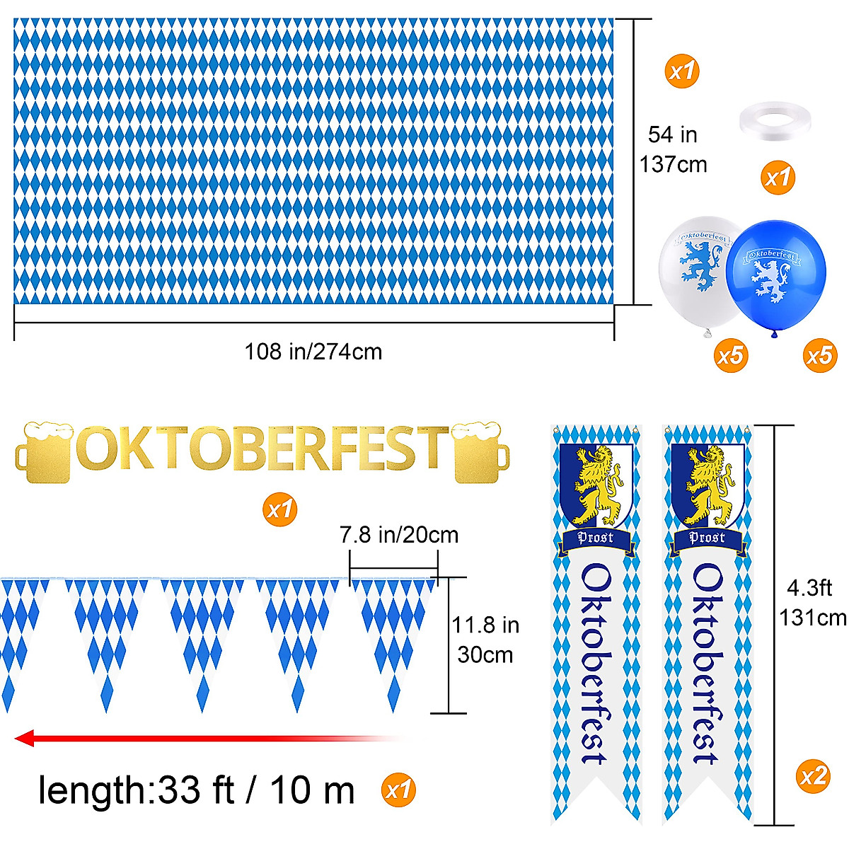 TUPARKA Oktoberfest Decorations Kit Octoberfest Party Supplies for Oktoberfest Decor Oktoberfest German Party Decorations, Includes Oktoberfest Bavarian Tablecloth Sign Flag Pennant Banner