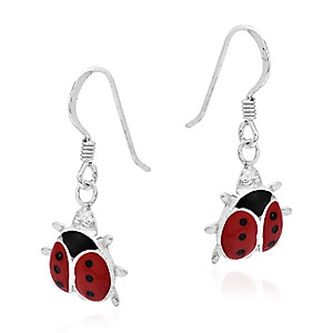 Adorable Little Red Lady Bug .925 Sterling Silver Dangle Earrings | Earrings for Women Sterling Silver | Red Earrings for Women Dangle