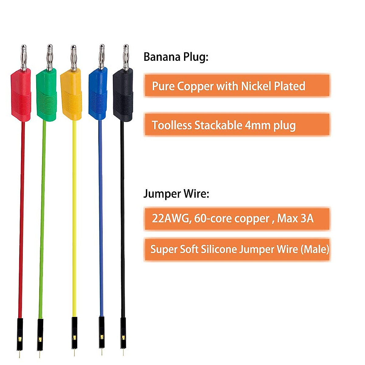 Makeronics Solderless Breadboard Jumper kit|5pcs Banana Plug to Jumper Wires + 140 Preformed Soft Breadboard Solid Copper Jumper Wires(Light Box Packing)+ 65 pcs Jumper Leads Wires Cables