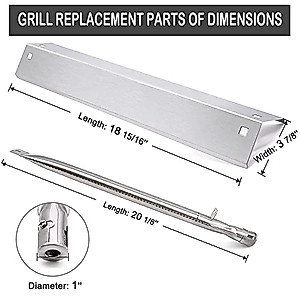 Hiorucet Grill Replacement Parts for Chargriller 5050 3001 5650 3072 5072 3030 3008 5252 3000 4000 4208 Grill Models. Stainless Steel Grill Heat Plate Shields, Burner Tubes, Hanger Brackets, Ignitor.