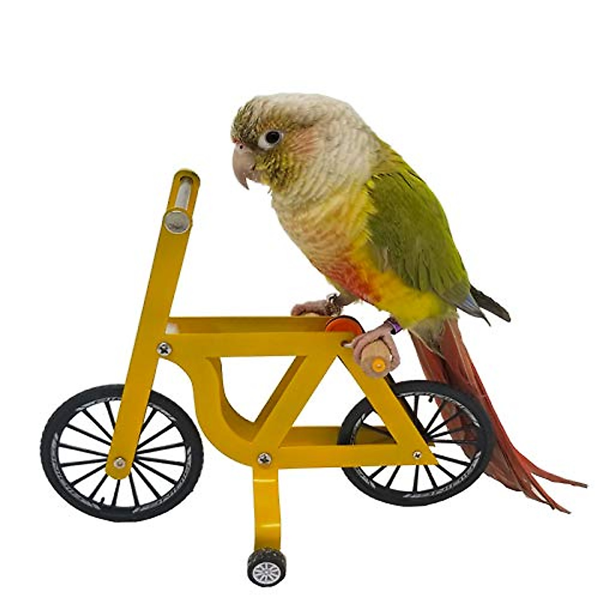 Bird Intelligence Training Toy，Parrot Puzzle Bicycle Toy for Small Medium Bird，Parrot Educational Table Top Trick Prop Toy，Bird Foot Talon Toy for African Grey Cockatoo Eclectus Conures，Yellow (Large)