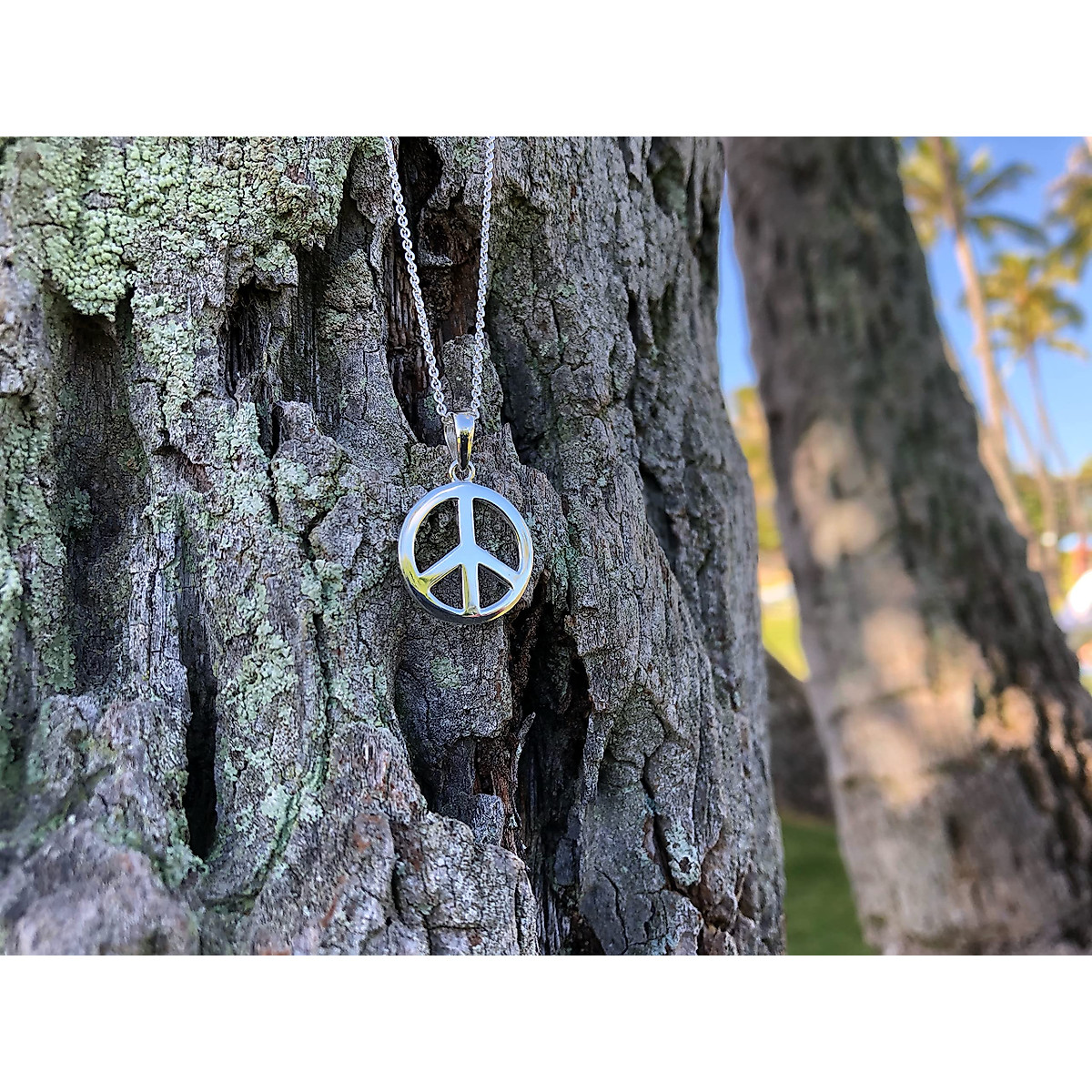 Hawaiian Silver Jewelry Peace Sign Necklace – 18 Inch Pendant Necklace for Women – Premium 925 Sterling Silver Necklace with Peace Symbol – Modern Boho Chic Design