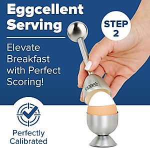 Eparé Egg Cups For Soft Boiled Eggs with Spoons - Hard Boiled Egg Holder & Egg Cracker Tool Set - Stainless Steel Handle Egg Opener Topper & Cutter