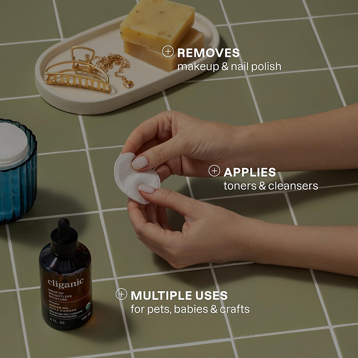 Cliganic Premium Cotton Rounds | Makeup Remover Pads, Hypoallergenic, Lint-Free | 100% Pure Cotton (6 Pack)